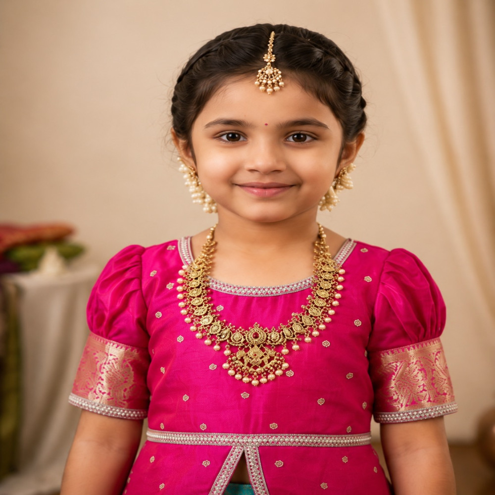 Girls Jacquard Silk Lehenga Choli with Zari Border | BIUI